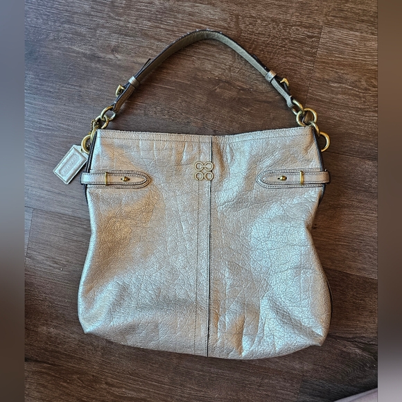 Coach | Bags | Coach Colette Metallic Leather Hobo Shoulder Bag Tote ...